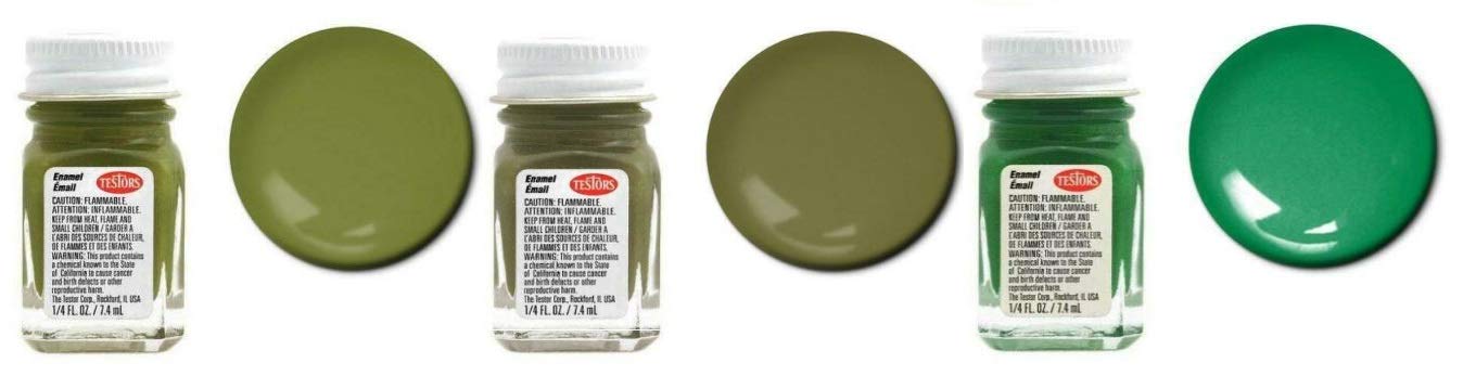 Testors Green Enamel Paint Variety, Green, Flat Green, Flat Beret Green, Metal Flake Green, Fluorescent Green, Sublime Green, Bright Lime, Teal, Flat Army Olive, and Thinner, 1/4 oz (Pack of 10) - with Make Your Day Paintbrushes