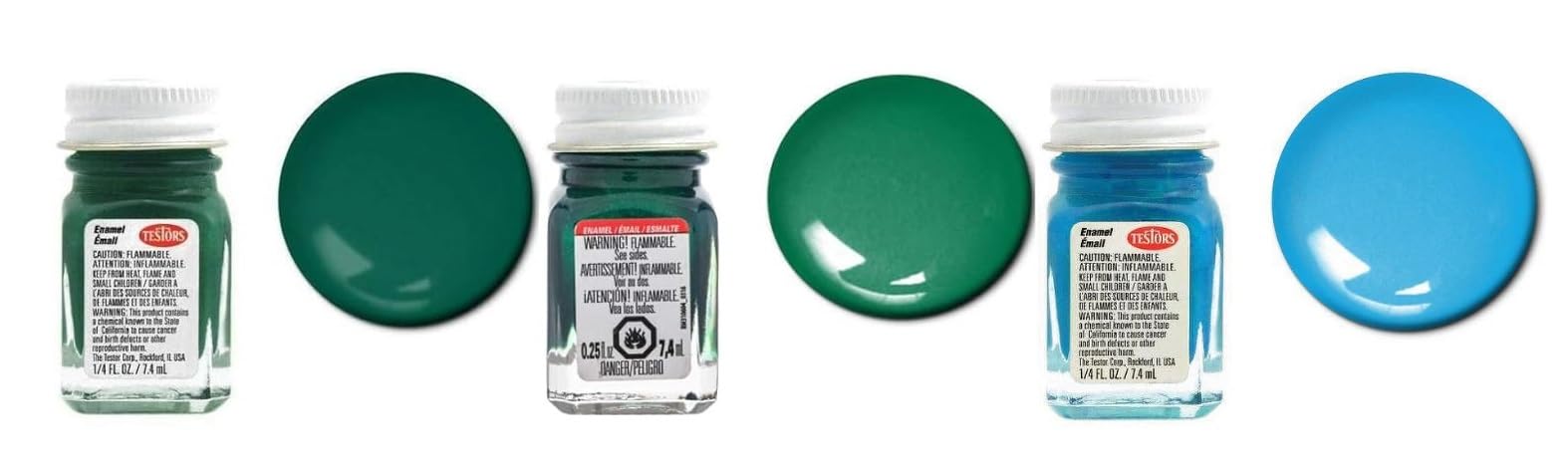 Testors Green Enamel Paint Variety, Green, Flat Green, Flat Beret Green, Metal Flake Green, Fluorescent Green, Sublime Green, Bright Lime, Teal, Flat Army Olive, and Thinner, 1/4 oz (Pack of 10) - with Make Your Day Paintbrushes