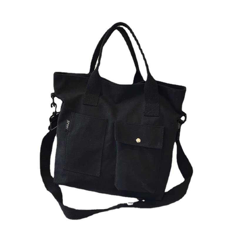 Pbkabiug Canvas Bags for Women Handbag Shoulder Bag Large Capacity Messenger Tote Shopper Bags Casual Cross Body Bag (Black)