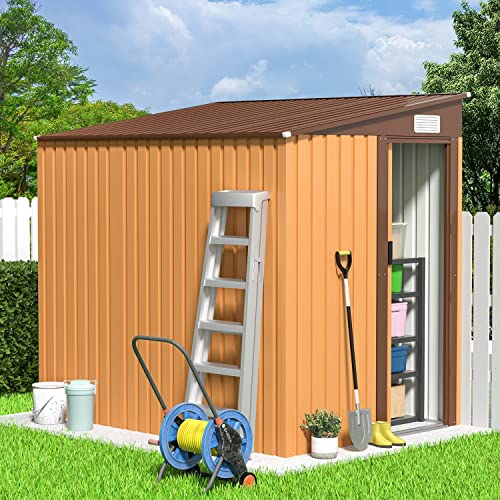 4.5 x 6.3 FT Storage Shed, Tool Shed Outdoor Storage with Sliding Door, 6x4 Shed Outdoor Metal Storage Shed Garden Sheds with Pent Roof, Sheds & Outdoor Storage Outside Cabinet for Backyard Patio Lawn