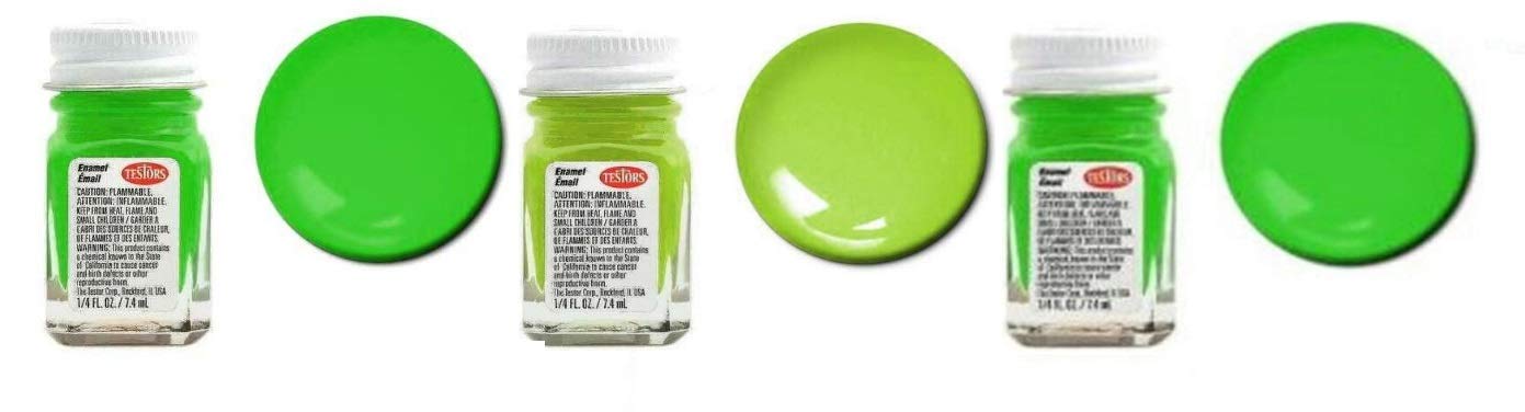 Testors Green Enamel Paint Variety, Green, Flat Green, Flat Beret Green, Metal Flake Green, Fluorescent Green, Sublime Green, Bright Lime, Teal, Flat Army Olive, and Thinner, 1/4 oz (Pack of 10) - with Make Your Day Paintbrushes
