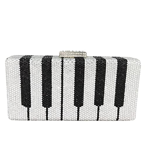 Boutique De FGG, Piano Keyboard Women Crystal Clutch Bag Evening Handbags, Wedding Party Rhinestone Purses