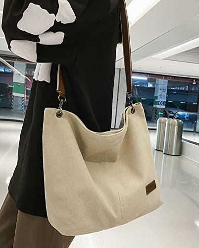 Hobo Bag Women Chic Tote Bag Stylish Casual Retro Students Canvas Shoulder Bag