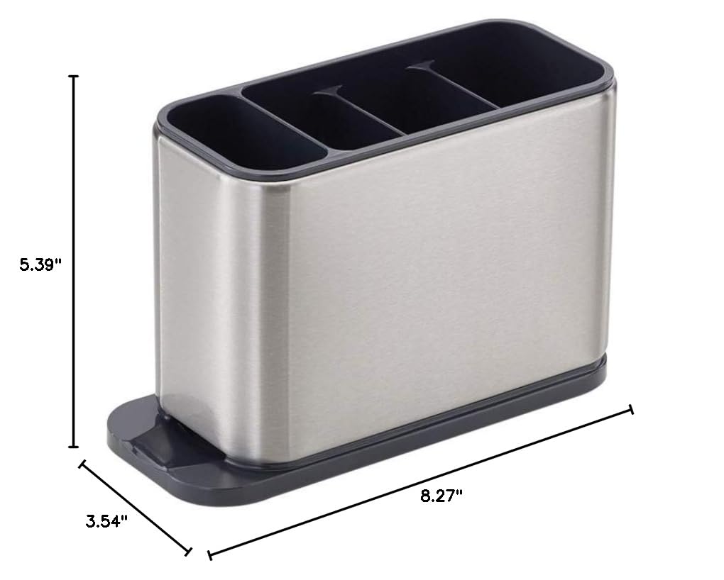 Countertop Organizer Kitchen Caddy Cutlery Drainer, Stainless Steel Utensil Holder Flatware Rectangular Home