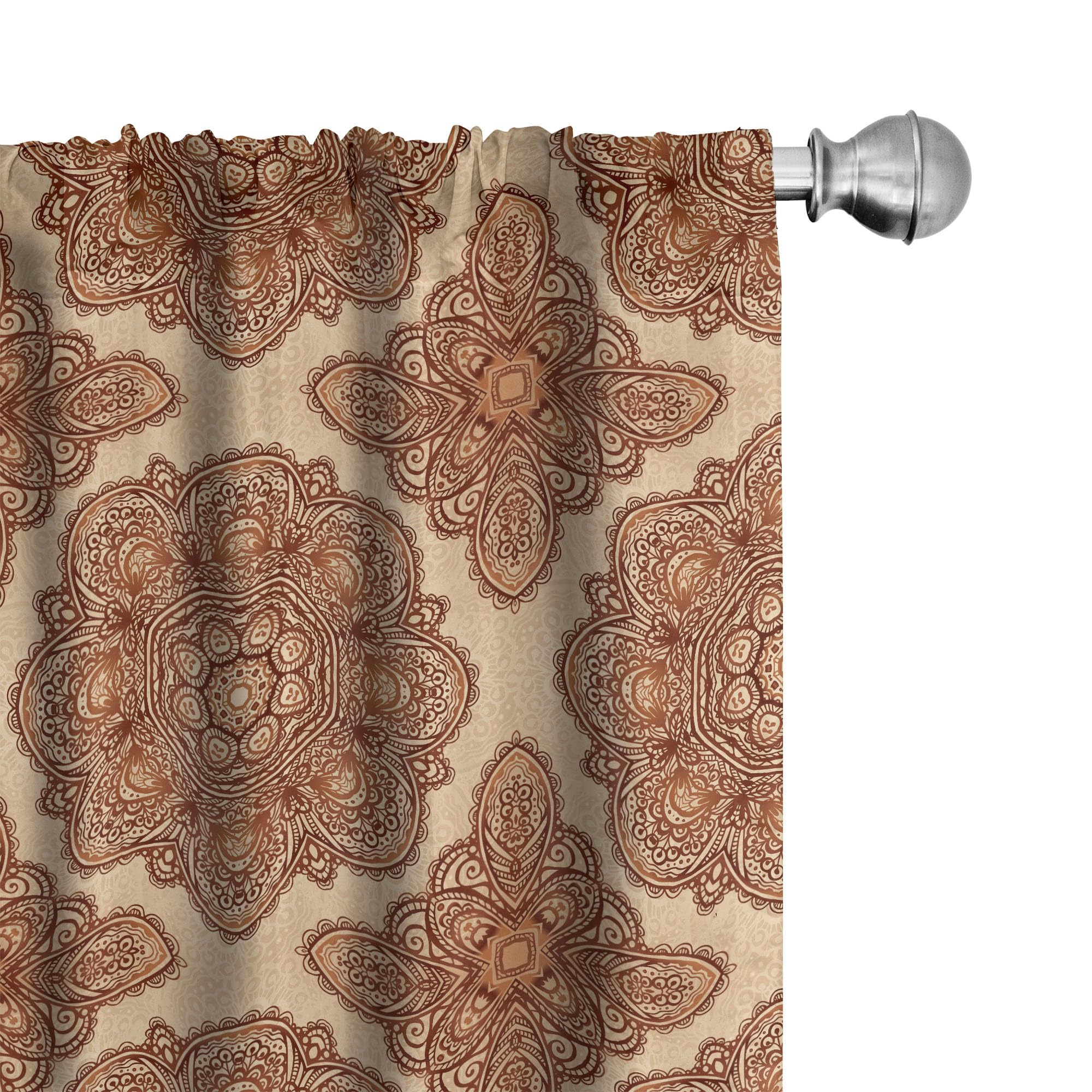 Ambesonne Ethnic Window Curtains, Mandala Style Floral Flower with Abstract Paisley Backdrop Art Print, Lightweight Decor 2-Panel Set with Rod Pocket, Pair of - 28" x 63", Dark Brown