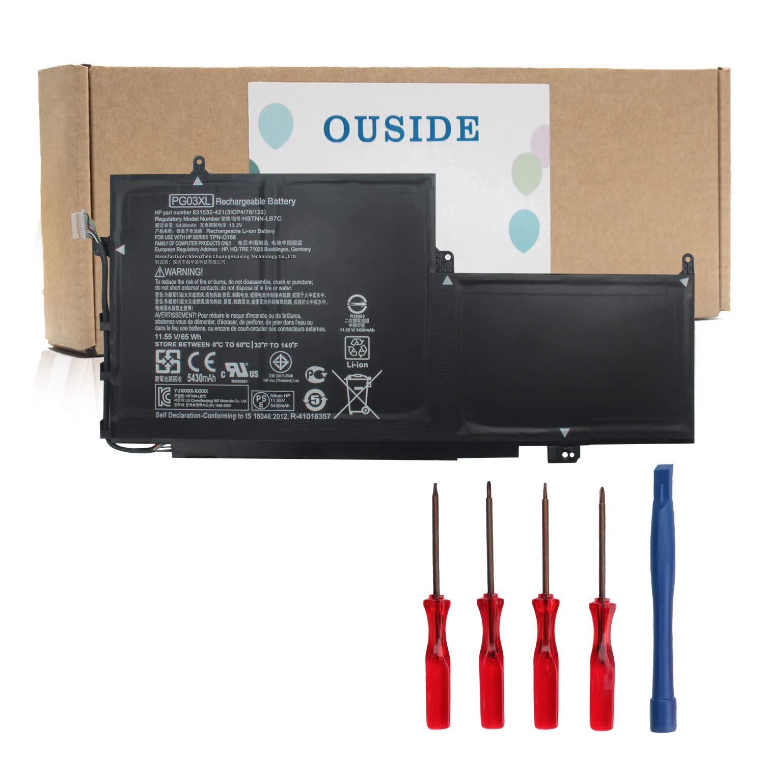 OUSIDE PG03XL 831532-421 Laptop Battery Compatible with HP Spectre X360 15-AP012DX 15-AP011DX 15-AP000NA 15-AP000NX 15-AP001NF 15-AP002NG Series 831532-422 HSTNN-LB7C 831758-005 11.55V 65Wh 5680mAh