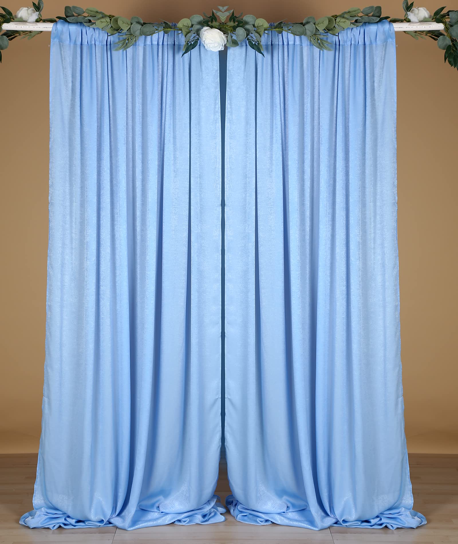 SHERWAY 9.6 Feet x 10 Feet Sky Blue Silky Soft Curtain Wedding Backdrop Drapes, Slightly Shiny Satiny Window Curtains for Party Ceremony Decoration