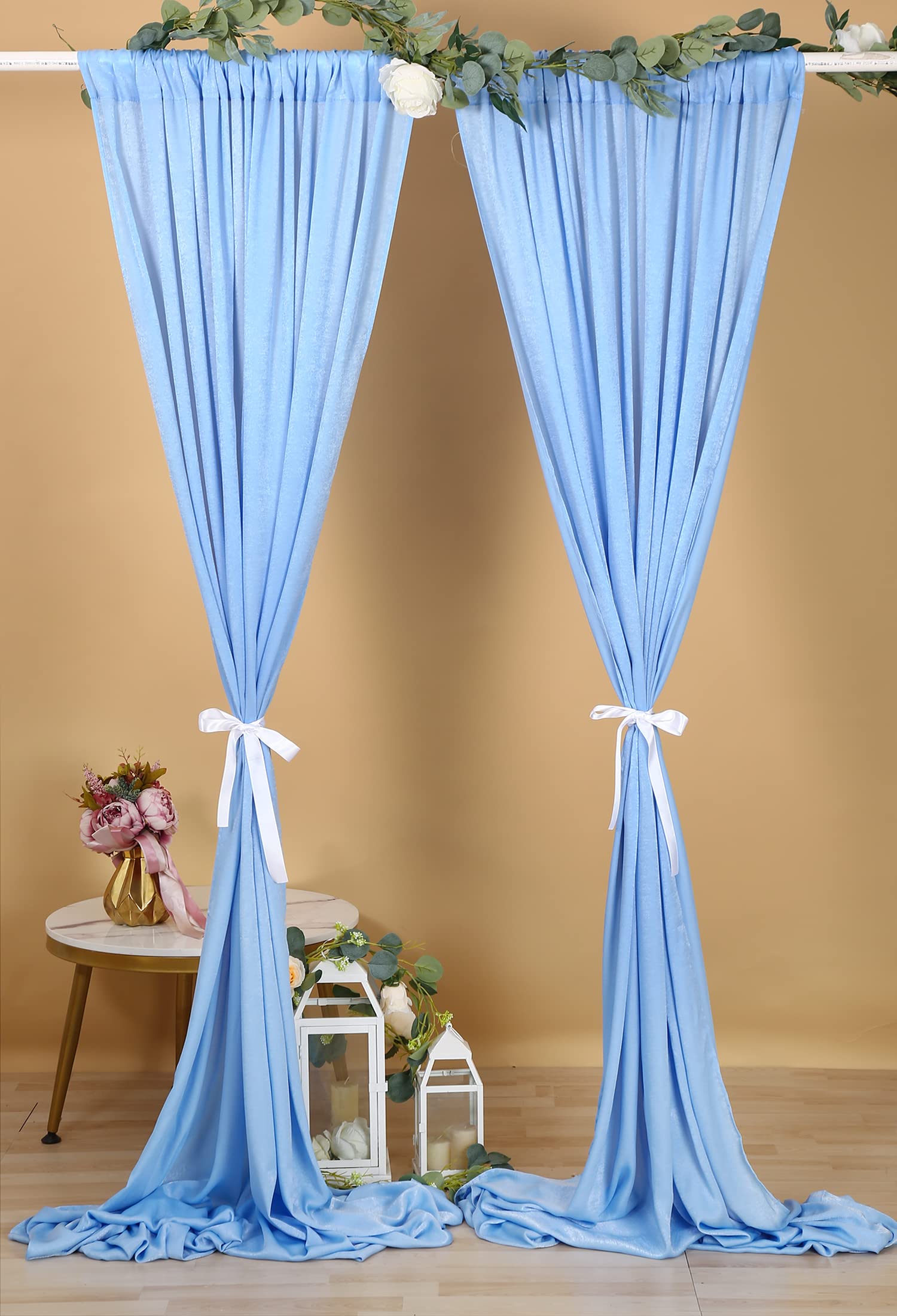 SHERWAY 9.6 Feet x 10 Feet Sky Blue Silky Soft Curtain Wedding Backdrop Drapes, Slightly Shiny Satiny Window Curtains for Party Ceremony Decoration