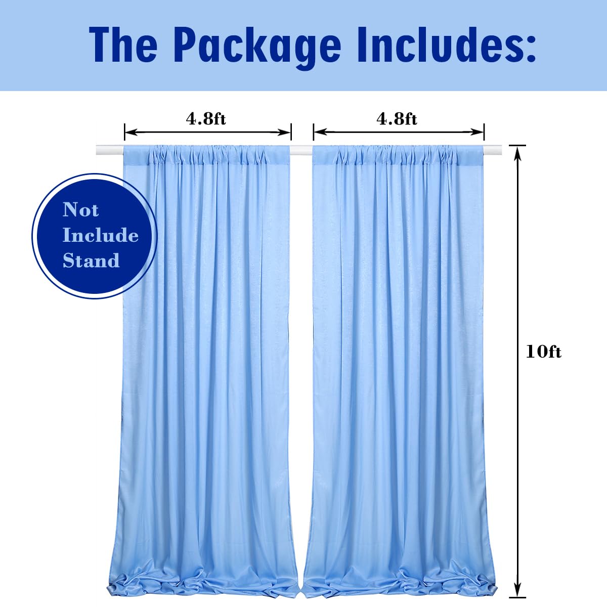 SHERWAY 9.6 Feet x 10 Feet Sky Blue Silky Soft Curtain Wedding Backdrop Drapes, Slightly Shiny Satiny Window Curtains for Party Ceremony Decoration