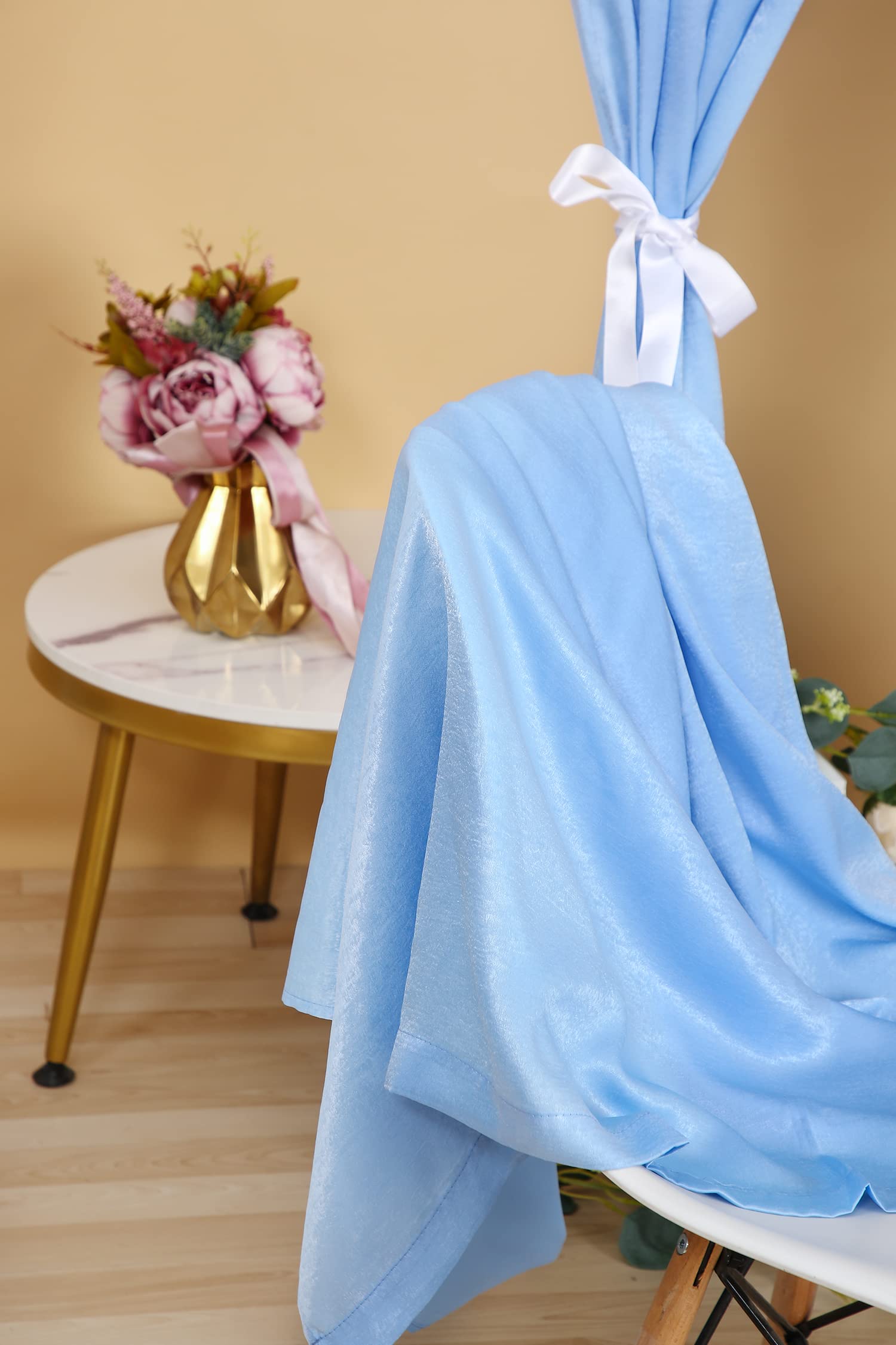 SHERWAY 9.6 Feet x 10 Feet Sky Blue Silky Soft Curtain Wedding Backdrop Drapes, Slightly Shiny Satiny Window Curtains for Party Ceremony Decoration