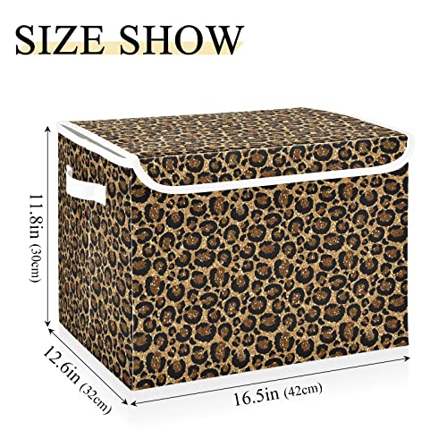 DOMIKING Fashion Leopards Large Storage Bin with Lid Collapsible Shelf Baskets Box with Handles Toys Organizer for Nursery Drawer Shelves Cabinet