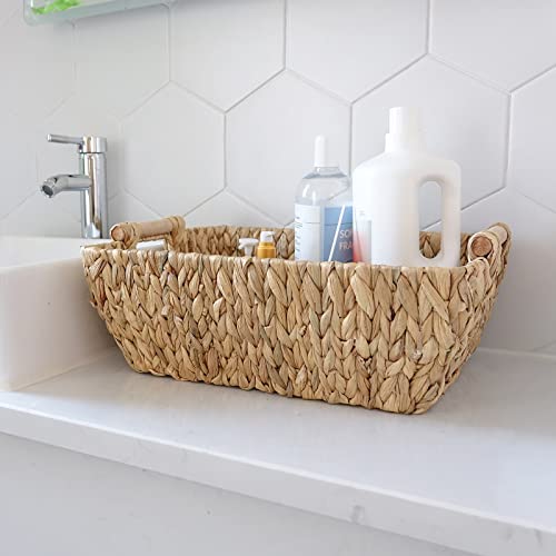 Wicker Storage Baskets for Shelves Water Hyacinth Woven Basket with Built-in Handles Large Closet Storage Bins for Organizing(2-Pack)