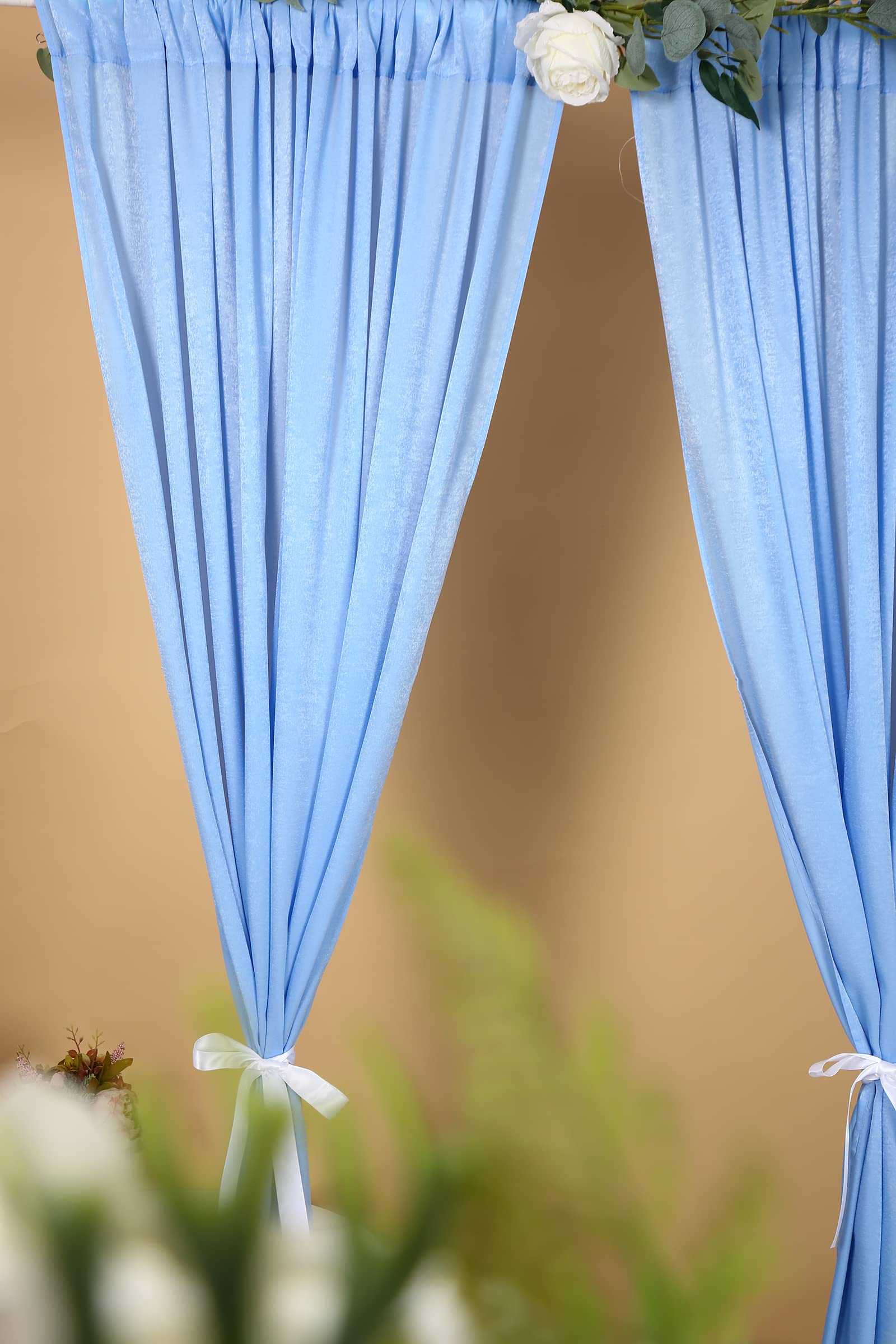 SHERWAY 9.6 Feet x 10 Feet Sky Blue Silky Soft Curtain Wedding Backdrop Drapes, Slightly Shiny Satiny Window Curtains for Party Ceremony Decoration