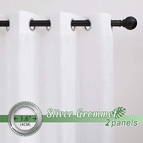 KGORGE Crossweave Sheer Curtains - Tropical Leaves Window Curtains for Bedroom Natural Pattern on White Sheer Backdrops for Dining Room Bathroom Sliding Door, W 50 x L 95 inch, 2 Pcs