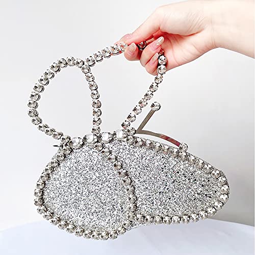 Rejolly Butterfly Clutch Purse for Women Evening Bag PU Leather Glitter Sparkly Crystal Rhinestone Bling Handbag with Chain Strap for Prom Cocktail Party Wedding Silver Glitter