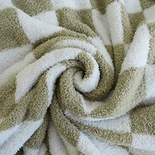 Checkered Throw Blanket Soft Fuzzy Lightweight Warm Preppy Aesthetic Decor for Couch,Chair,Sofa,Bed(Sage Green,51"x63")