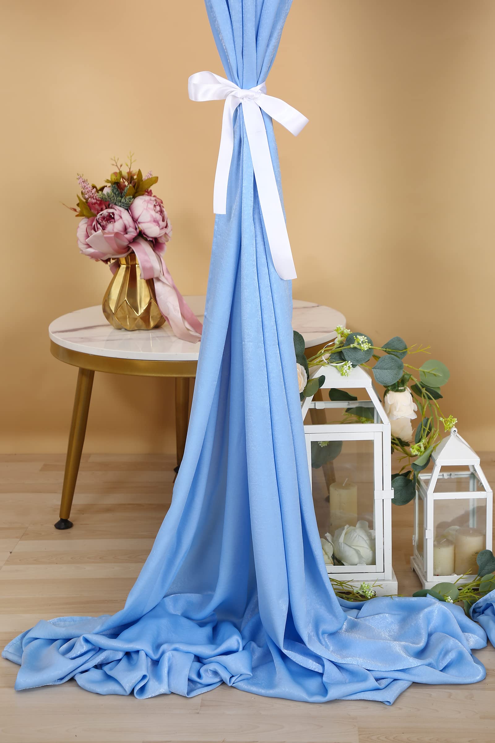 SHERWAY 9.6 Feet x 10 Feet Sky Blue Silky Soft Curtain Wedding Backdrop Drapes, Slightly Shiny Satiny Window Curtains for Party Ceremony Decoration