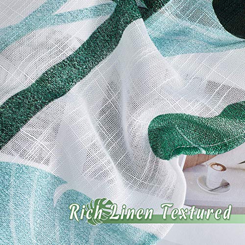 KGORGE Crossweave Sheer Curtains - Tropical Leaves Window Curtains for Bedroom Natural Pattern on White Sheer Backdrops for Dining Room Bathroom Sliding Door, W 50 x L 95 inch, 2 Pcs