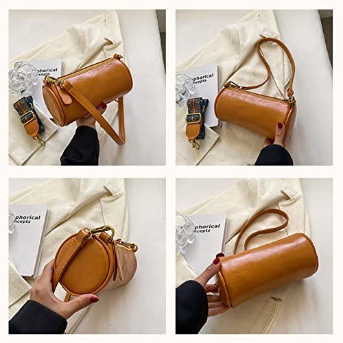 DIVCIDLC Women Cylindrical Bag, Wide shoulder strap Crossbody Shoulder Bag Purse with 2 Straps, Small Satchel Pouch Round Bag, Black