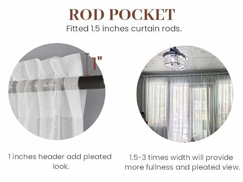 Dreaming Casa Solid White Sheer Curtains for Bedroom Rod Pocket Curtains, 4 Panels 52" W x 96" L