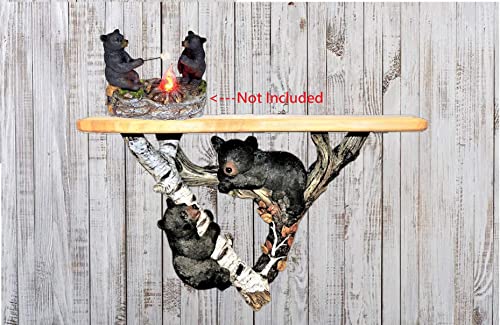 AMAJY Rustic Black Bear Cubs Decorative Wall Sculpture with Wooden Wall Mounted Floating Shelf Cabin Lodge Country Home Decor