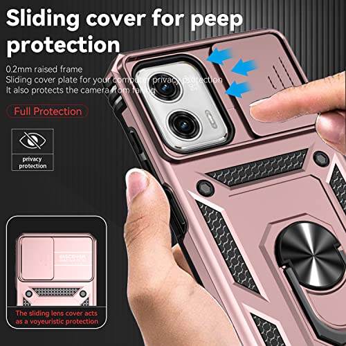 Compatible with Motorola Moto G Power 5G 2023 Case,[2 Pack] Screen Protector,Heavy Duty Phone Cover with Magnetic Kickstand,Slide Camera Cover Protection,for Moto G Power 2023 Phone Case Pink