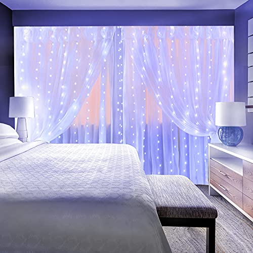 SVNOOC 300LED Fairy Curtain Lights USB Plug in 8 Modes Window Wall String Hanging Lights with Remote for Bedroom, Indoor, Outdoor, Weddings, Christmas, Party Decorations (Fairy White Cold)