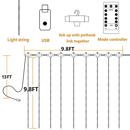 SVNOOC 300LED Fairy Curtain Lights USB Plug in 8 Modes Window Wall String Hanging Lights with Remote for Bedroom, Indoor, Outdoor, Weddings, Christmas, Party Decorations (Fairy White Cold)