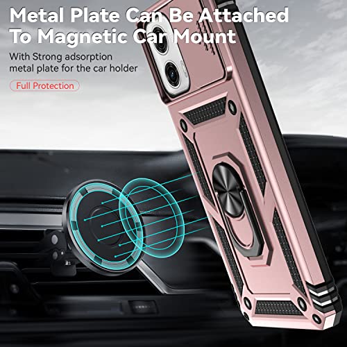 Compatible with Motorola Moto G Power 5G 2023 Case,[2 Pack] Screen Protector,Heavy Duty Phone Cover with Magnetic Kickstand,Slide Camera Cover Protection,for Moto G Power 2023 Phone Case Pink