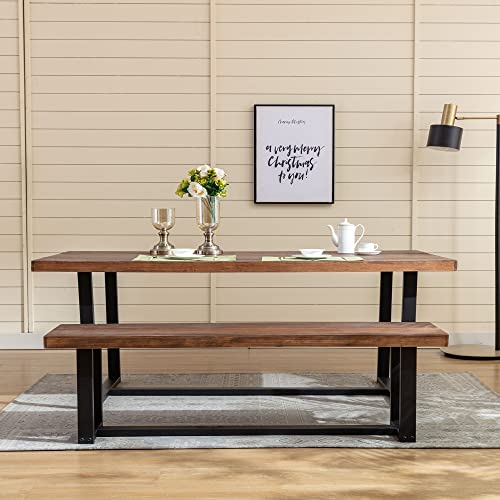 St.Mandyu 72" Solid Wood Dining Table for 8-10 Person, Modern Farmhouse Kitchen Table with Metal Frame, Sturdy Breakfast Table for Living/Dining Room,Office Desk, Brown