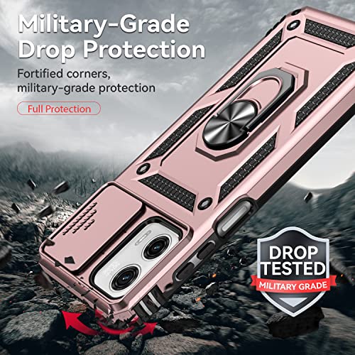 Compatible with Motorola Moto G Power 5G 2023 Case,[2 Pack] Screen Protector,Heavy Duty Phone Cover with Magnetic Kickstand,Slide Camera Cover Protection,for Moto G Power 2023 Phone Case Pink
