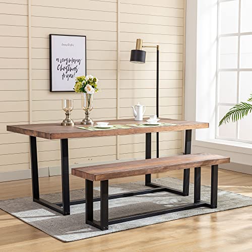 St.Mandyu 72" Solid Wood Dining Table for 8-10 Person, Modern Farmhouse Kitchen Table with Metal Frame, Sturdy Breakfast Table for Living/Dining Room,Office Desk, Brown
