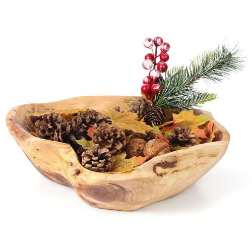 Homaisson 12''x10'' Decorative Wooden Bowl, Natural Handmade Wavy Live Edge Bowl for Dining Room Kitchen Table Home Decor, Farmhouse Wooden Fruit Bowl, Decorative Bowl for Nuts Keys Jewelry Display