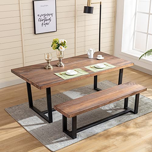 St.Mandyu 72" Solid Wood Dining Table for 8-10 Person, Modern Farmhouse Kitchen Table with Metal Frame, Sturdy Breakfast Table for Living/Dining Room,Office Desk, Brown