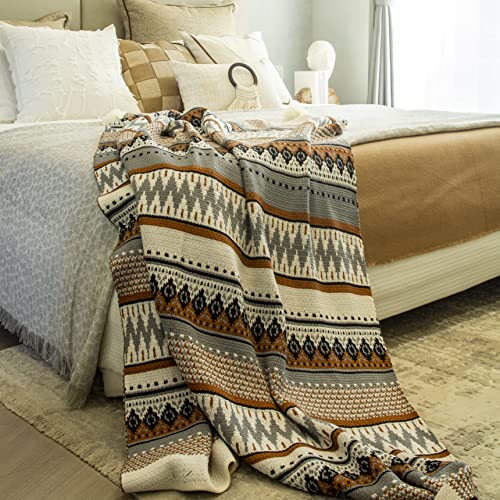 BlossoME Knit Blanket Throws 50”*66” Brown/All Season Boho Throws/Decorative Blanket Throws for Beds, Chairs, Sofas, Couch/Brown Thermal Throw Blankets for Gifts, Beige