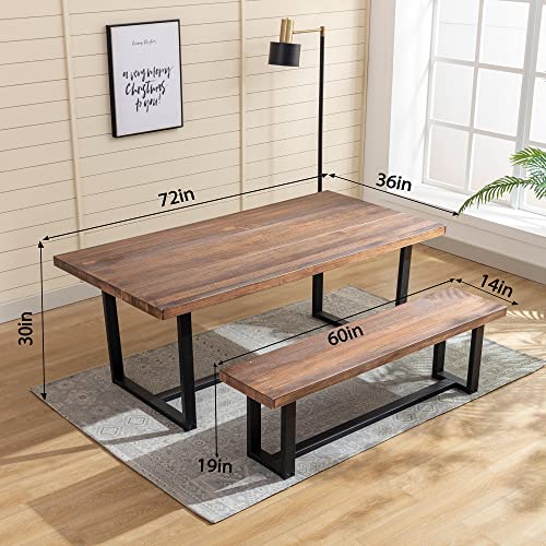 St.Mandyu 72" Solid Wood Dining Table for 8-10 Person, Modern Farmhouse Kitchen Table with Metal Frame, Sturdy Breakfast Table for Living/Dining Room,Office Desk, Brown