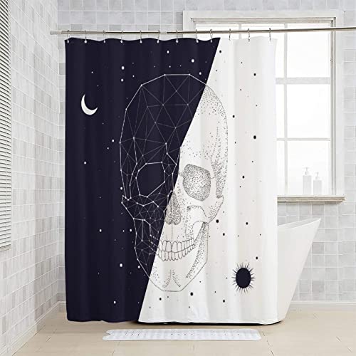 Sugar Skull Shower Curtain, Graveyard Mexico Design on Black White Backdrop Print, Cloth Fabric Bathroom Decor Set with Hooks 66x72Inch(168x183cm)