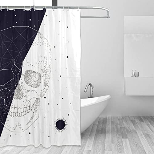 Sugar Skull Shower Curtain, Graveyard Mexico Design on Black White Backdrop Print, Cloth Fabric Bathroom Decor Set with Hooks 66x72Inch(168x183cm)