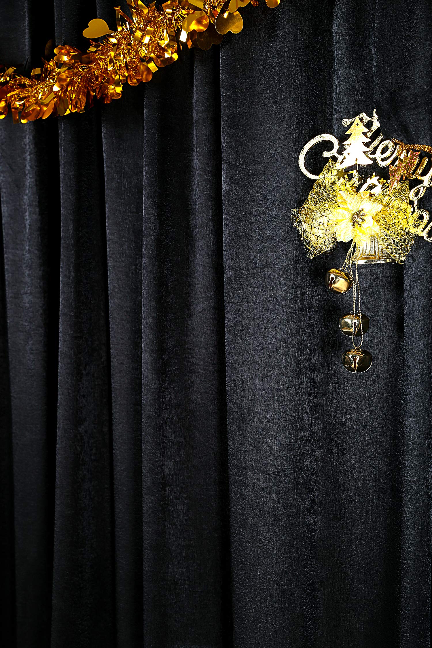 SHERWAY 9.6 Feet x 10 Feet Black Silky Soft Curtain Wedding Backdrop Drapes, Slightly Shiny Satiny Window Curtains for Party Ceremony Decoration