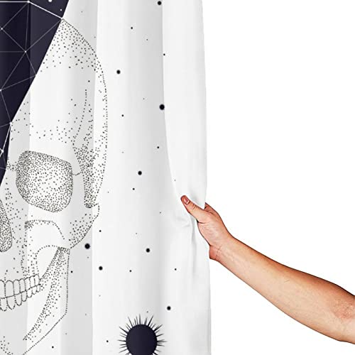 Sugar Skull Shower Curtain, Graveyard Mexico Design on Black White Backdrop Print, Cloth Fabric Bathroom Decor Set with Hooks 66x72Inch(168x183cm)