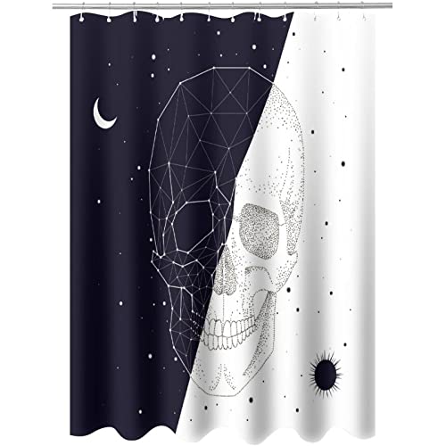Sugar Skull Shower Curtain, Graveyard Mexico Design on Black White Backdrop Print, Cloth Fabric Bathroom Decor Set with Hooks 66x72Inch(168x183cm)