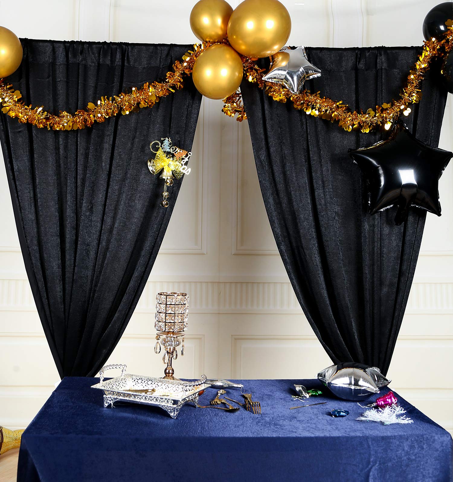 SHERWAY 9.6 Feet x 10 Feet Black Silky Soft Curtain Wedding Backdrop Drapes, Slightly Shiny Satiny Window Curtains for Party Ceremony Decoration