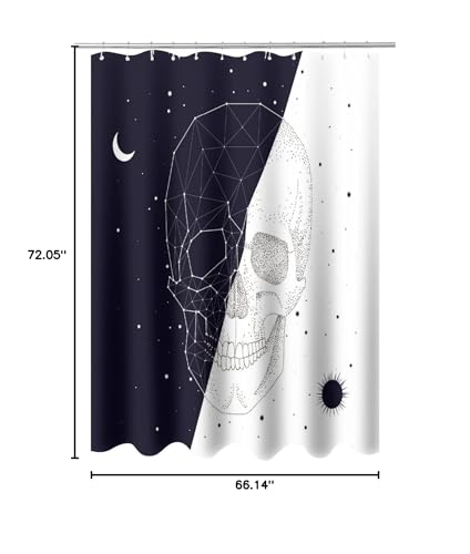 Sugar Skull Shower Curtain, Graveyard Mexico Design on Black White Backdrop Print, Cloth Fabric Bathroom Decor Set with Hooks 66x72Inch(168x183cm)