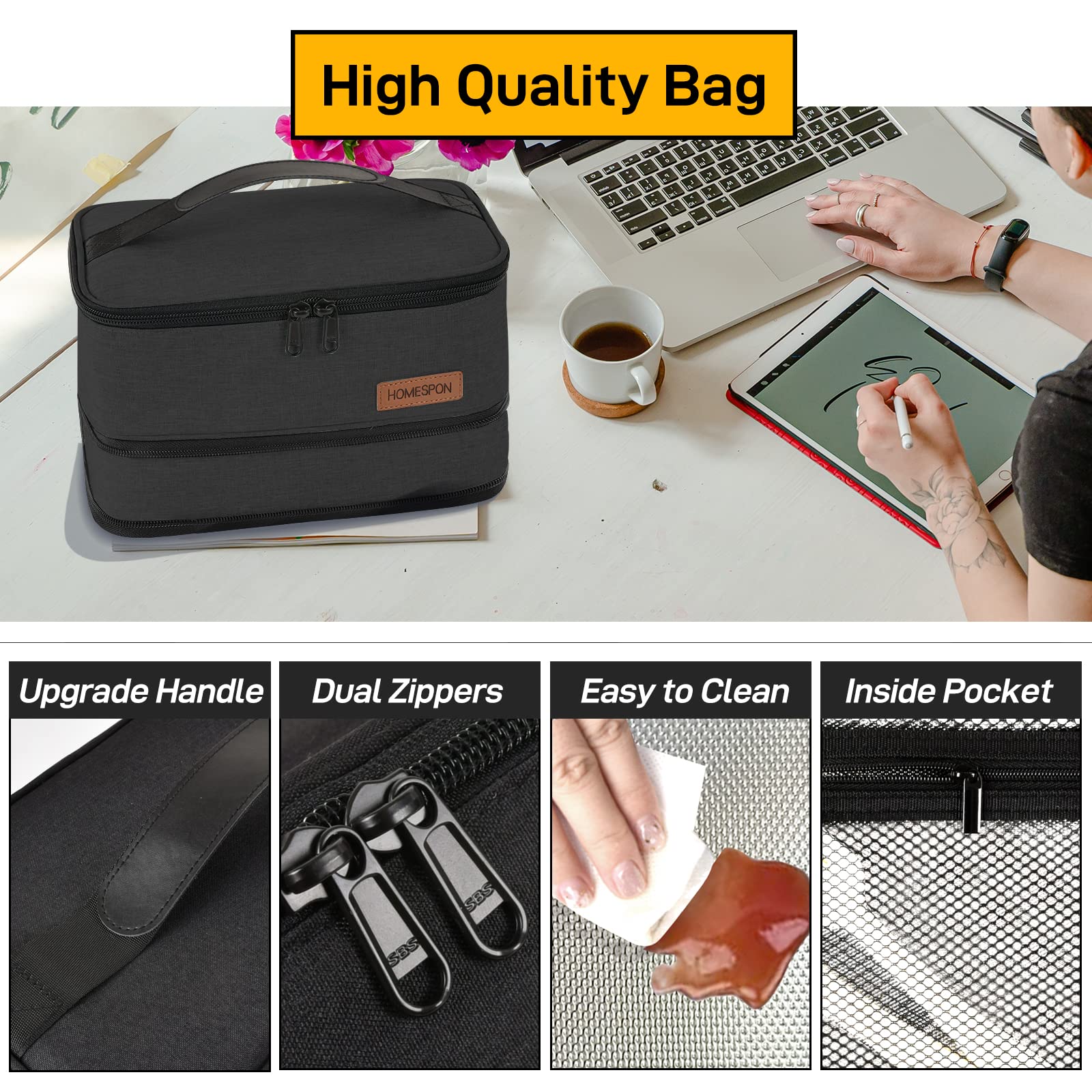 Buringer HOMESPON Lunch Bag for Men Women Expandable Portable Insulated Lunch Box with Handle for Picnic Work & School