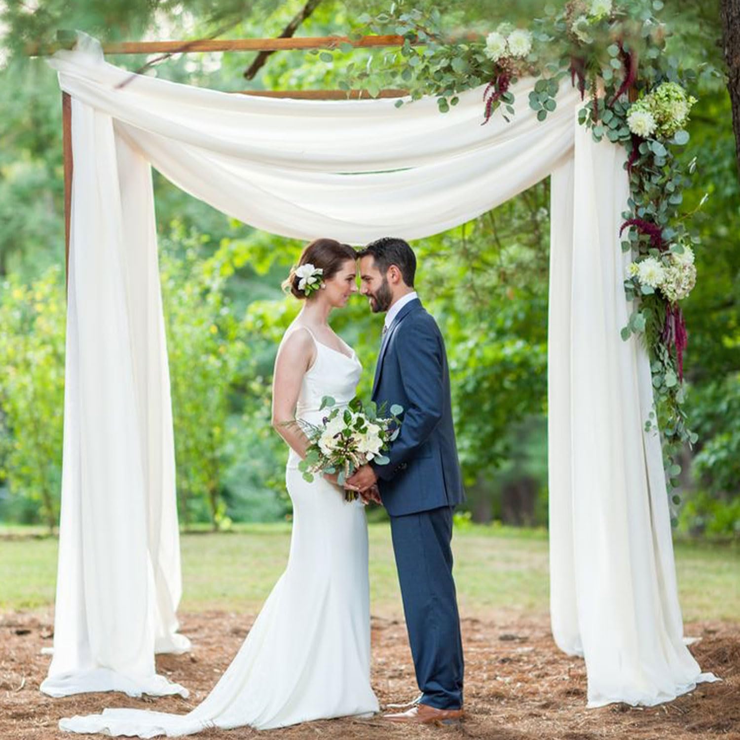 FUHSY Wedding Arch Draping White Drapes Sheer Fabric Chiffon Curtains for Backdrop 1 Panel 20ft Wedding Drapery for Ceremony Swag Curtains Bridal Archway Wedding Arch Fabric Drape for Ceiling Decor