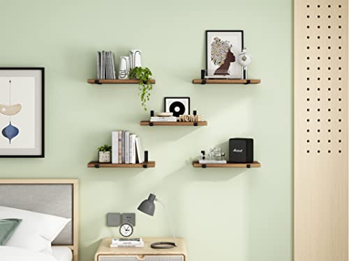 YGEOMER Floating Shelves, Set of 8, Rustic Wall Shelves, Wood Floating Shelf for Bedroom, Living Room, Book and Bathroom (Dark Carbonized Black)