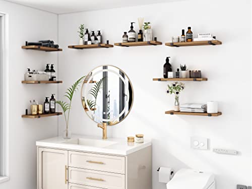 YGEOMER Floating Shelves, Set of 8, Rustic Wall Shelves, Wood Floating Shelf for Bedroom, Living Room, Book and Bathroom (Dark Carbonized Black)