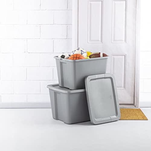 LJING 18 Gallon Tote Box Plastic, Gray, Set of 8