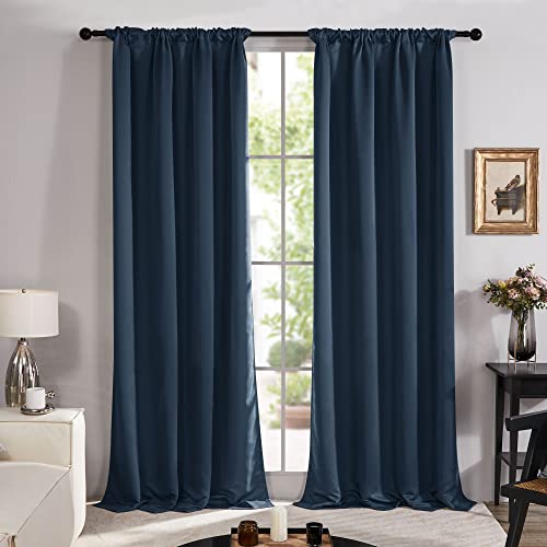 Deconovo Blackout Curtains for Bedroom, Back Tab Curtains with Black Liner, Thermal Insulated Drapes, Noise Cancelling Drapes for Living Room, Navy, 52W x 84L Inch, 2 Panels