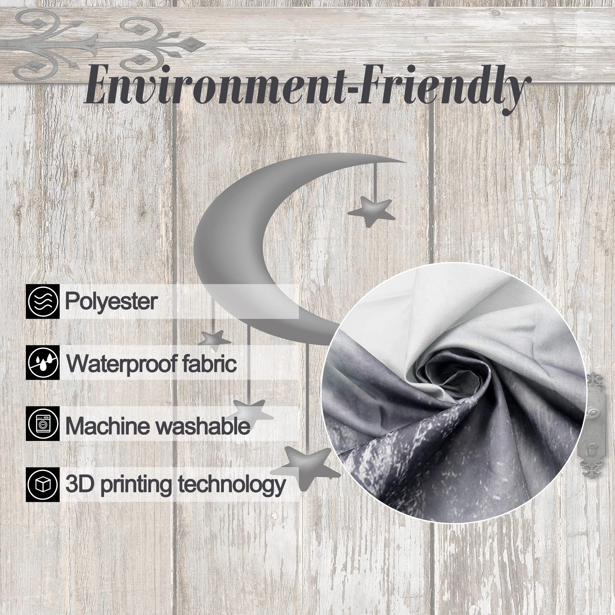 Riyidecor Rv Half Barn Door Shower Curtain 36Wx72H Inch Small Stall Country Single Shower Curtains Rustic Door Curtains Farmhouse Moon Star Farm Bathroom Decor Fabric Polyester Waterproof 7 Pack Hooks